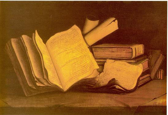 Painting of Old Books by Sallah Shagroon