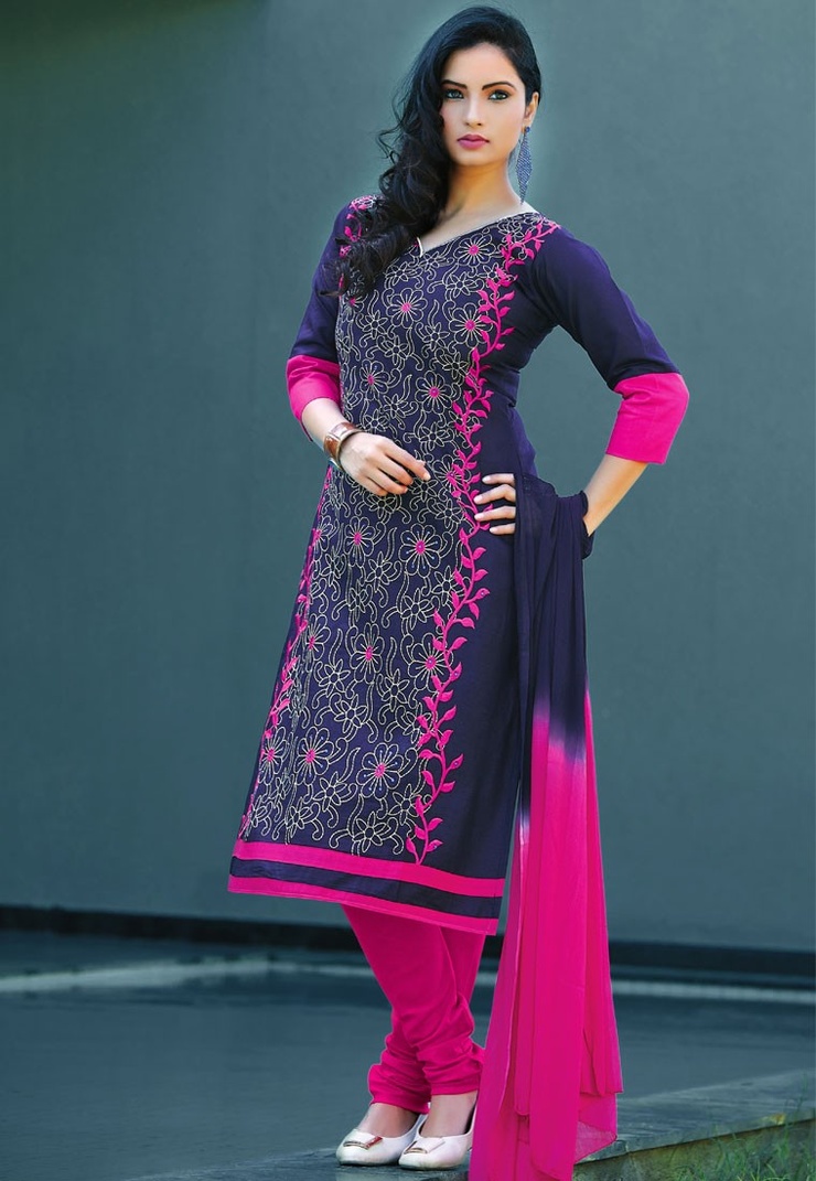 Picture of Blue Color Poly Cotton Designer Salwar Kameez