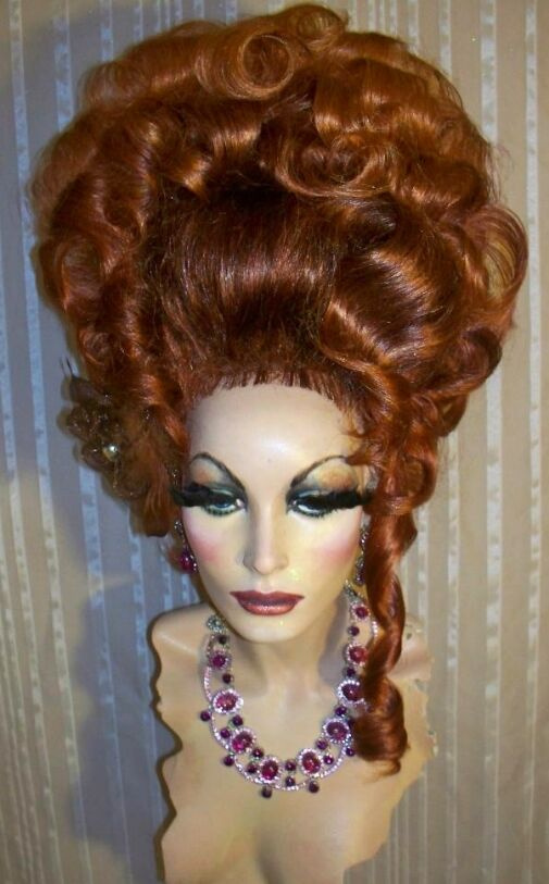 Image of Drag Queen Wig Big Tall Up Do Auburn Reds French Twist Curls ...