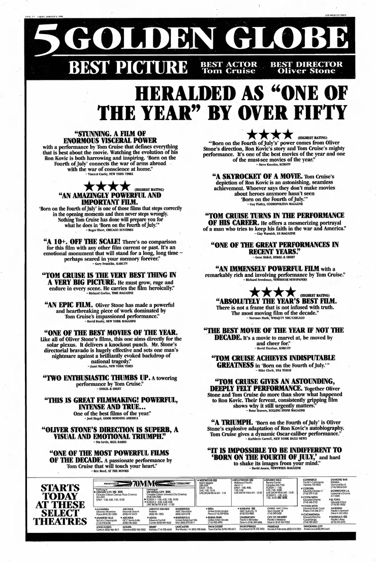 Golden Globes Ad for Born on the Fourth