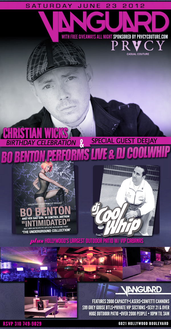 PRVCY Couture and Bo Benton Live Saturday at Vangu