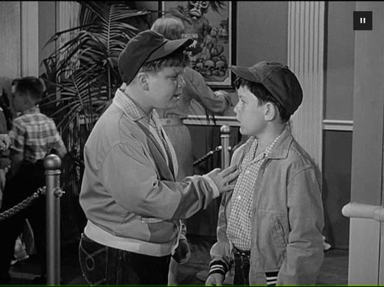 Rusty Stevens hugs Jerry Mathers telling him not t