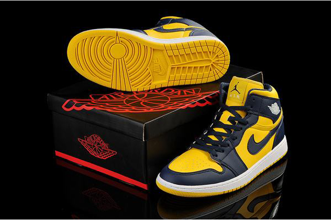 Picture of Mens Retro Shoes Air Jordan 1 (Yellow/Navy Blue/White)