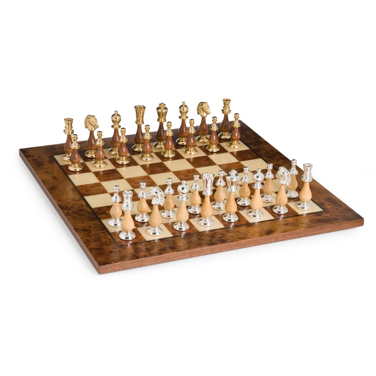 Elegant Gold, Silver & Wood Chess Set