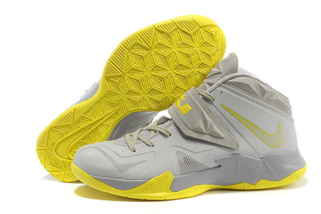 Mens LeBron Soldier 7 Pure PlatinumWolf GreySonic Yellow Colorways image